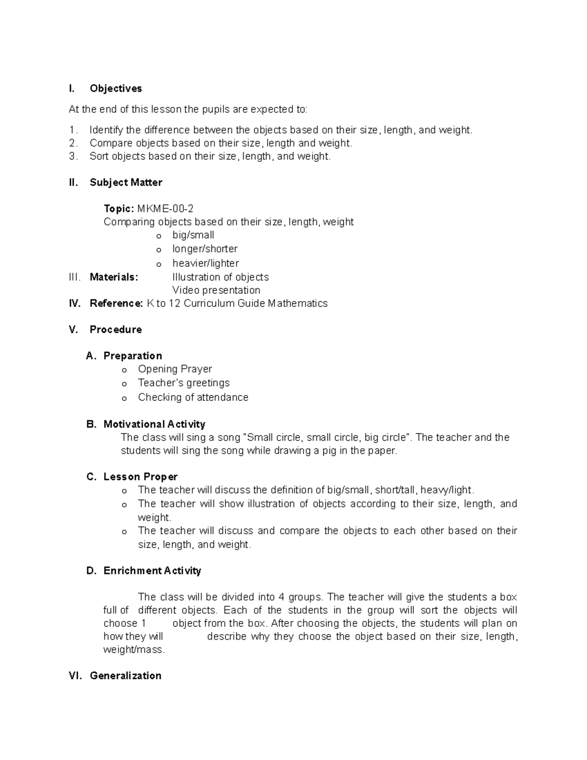 Semi-Detailed Lesson Plan in Numeracy Development - I. Objectives At ...