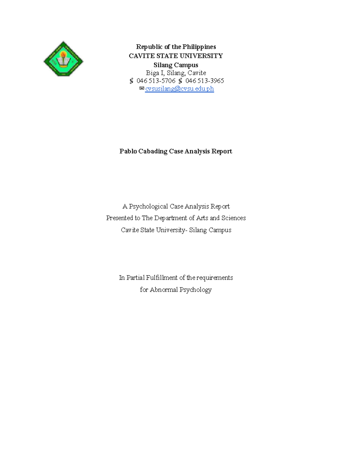 Abnormal Psychology Case Study: Pablo Cabading Analysis - Studocu