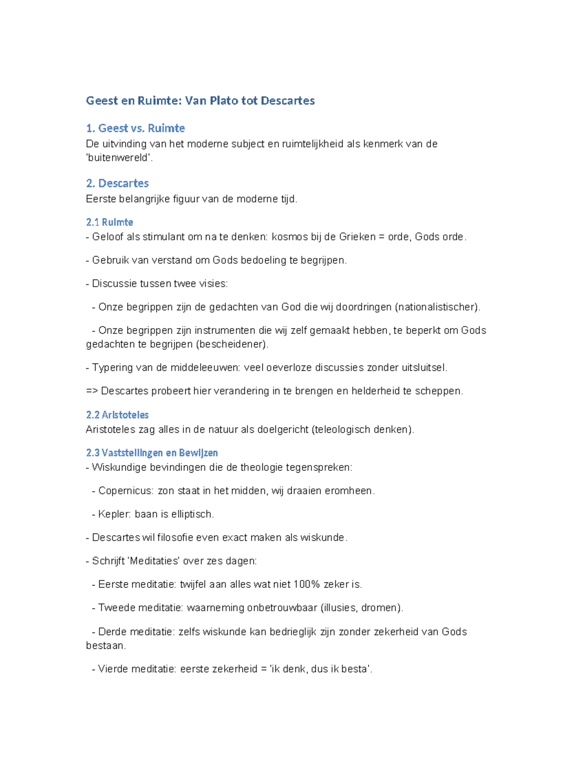 Geest en Ruimte: Filosofie van Plato tot Descartes (Cursus 1) - Studocu