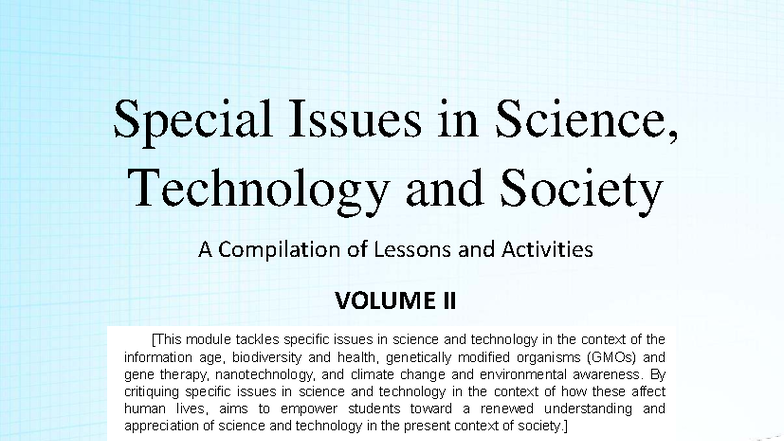Module STS 045244: Special Issues in Science, Technology, and Society ...
