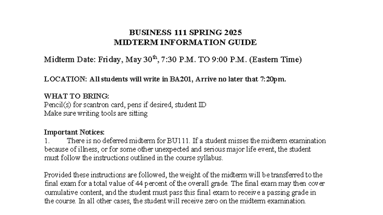 BU111 Spring 2025 Midterm Exam Information & Study Guide - Studocu