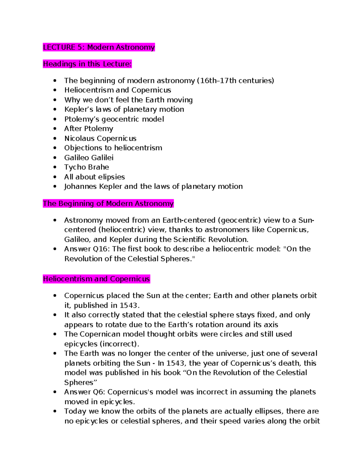 ASTRONOMY 101: Exam 2 Lecture Notes on Modern Astronomy and Mechanics ...
