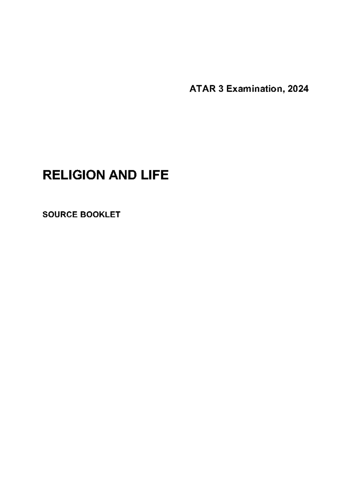 ATAR 3 Final Exam Source Booklet 2024: Religion and Life Insights - Studocu