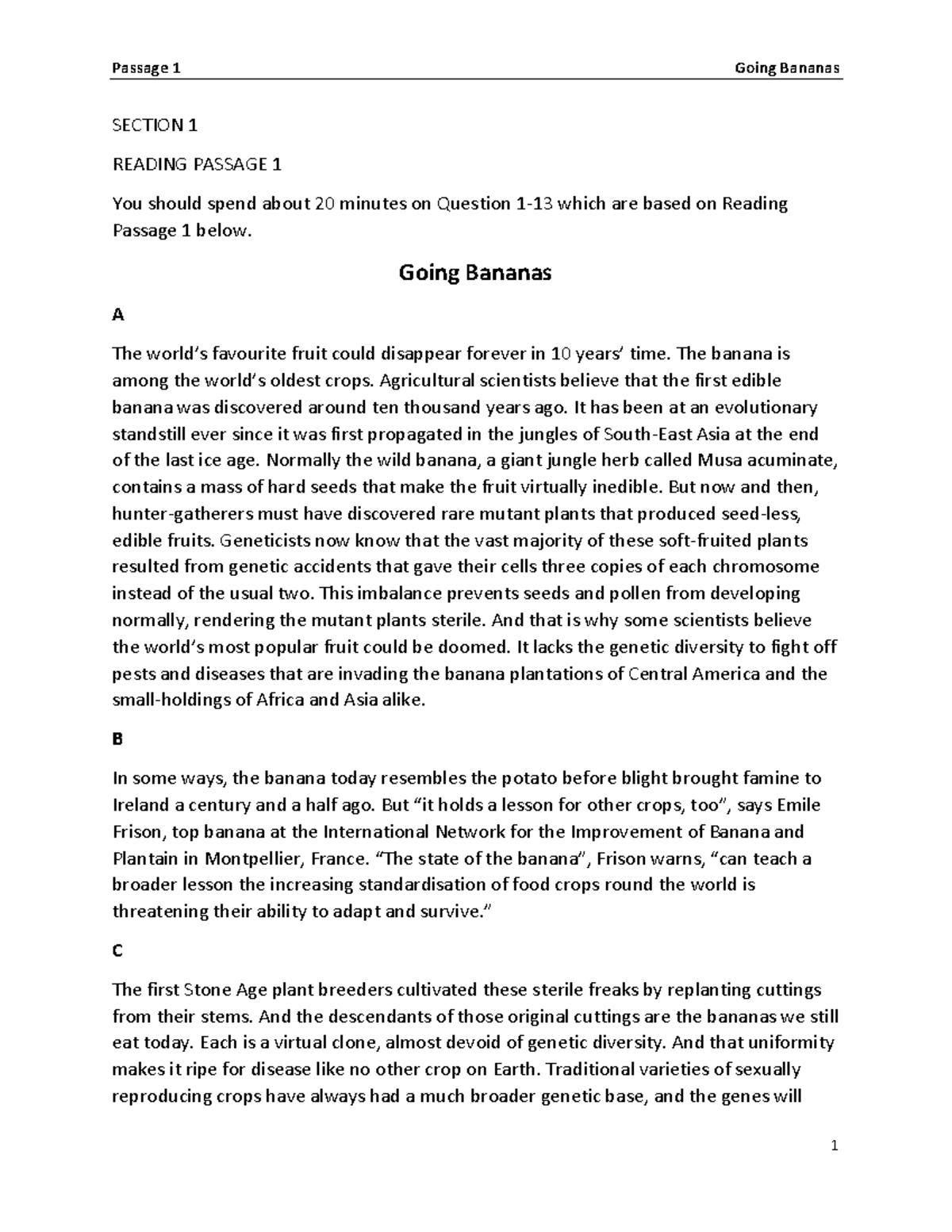 Passage 1: Going Bananas - Reading Comprehension Questions and Answers ...