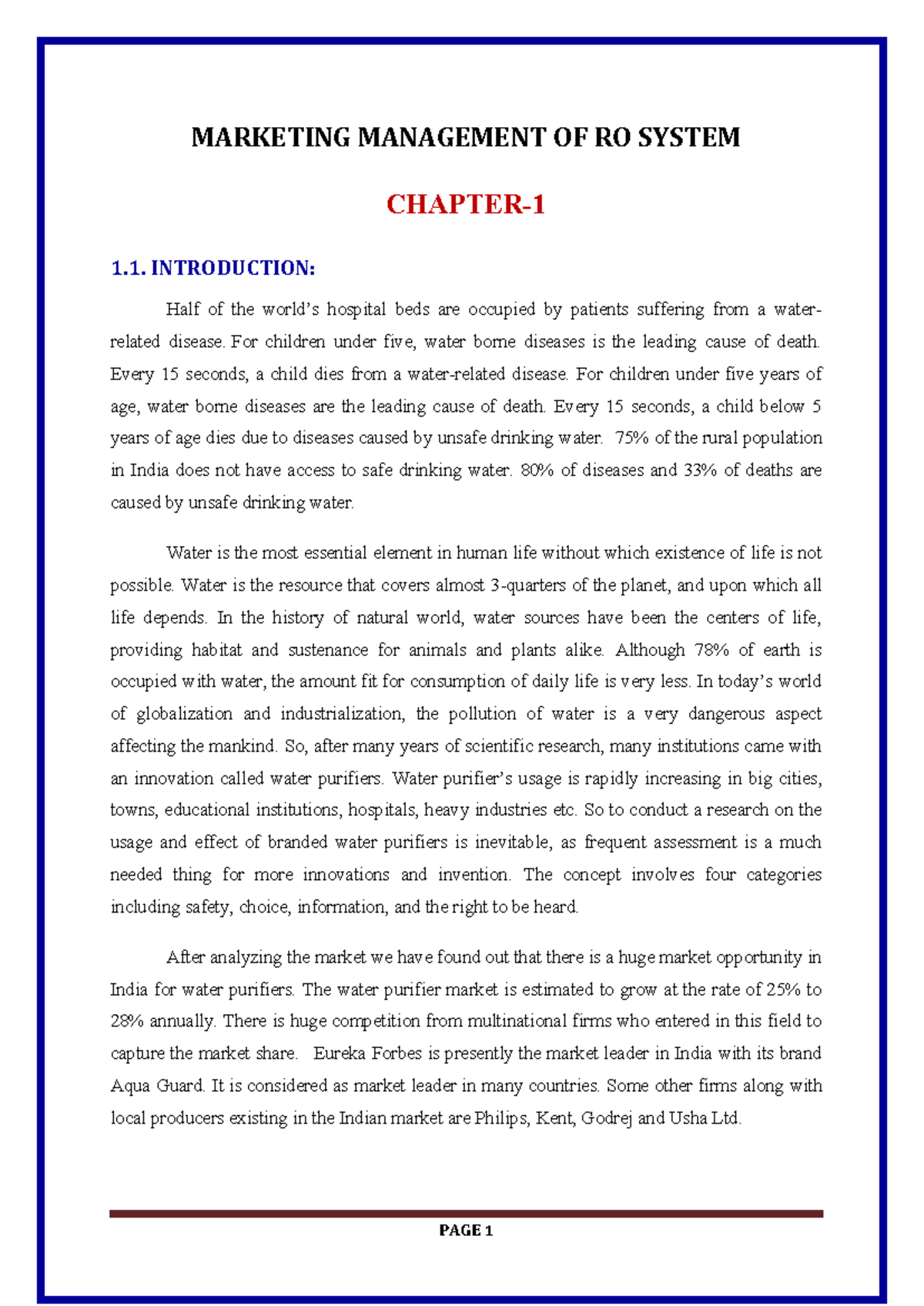 MARKETING MANAGEMENT OF RO SYSTEM: A Comprehensive Study - Studocu