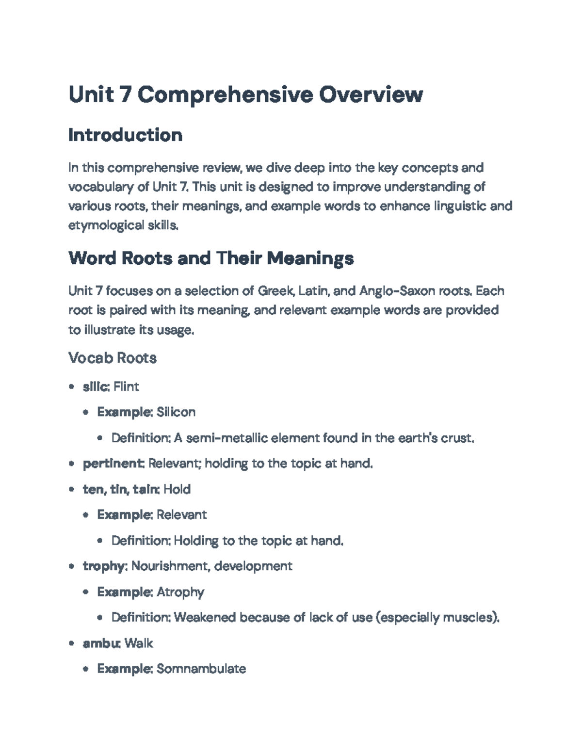 Unit 7 Vocab Roots: In-Depth Review & Practical Applications - Studocu