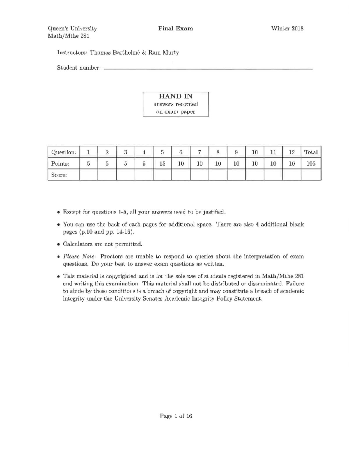 Math 281 Final Exam Winter 2018 - Instructor: Thomas Barthelmé - Studocu