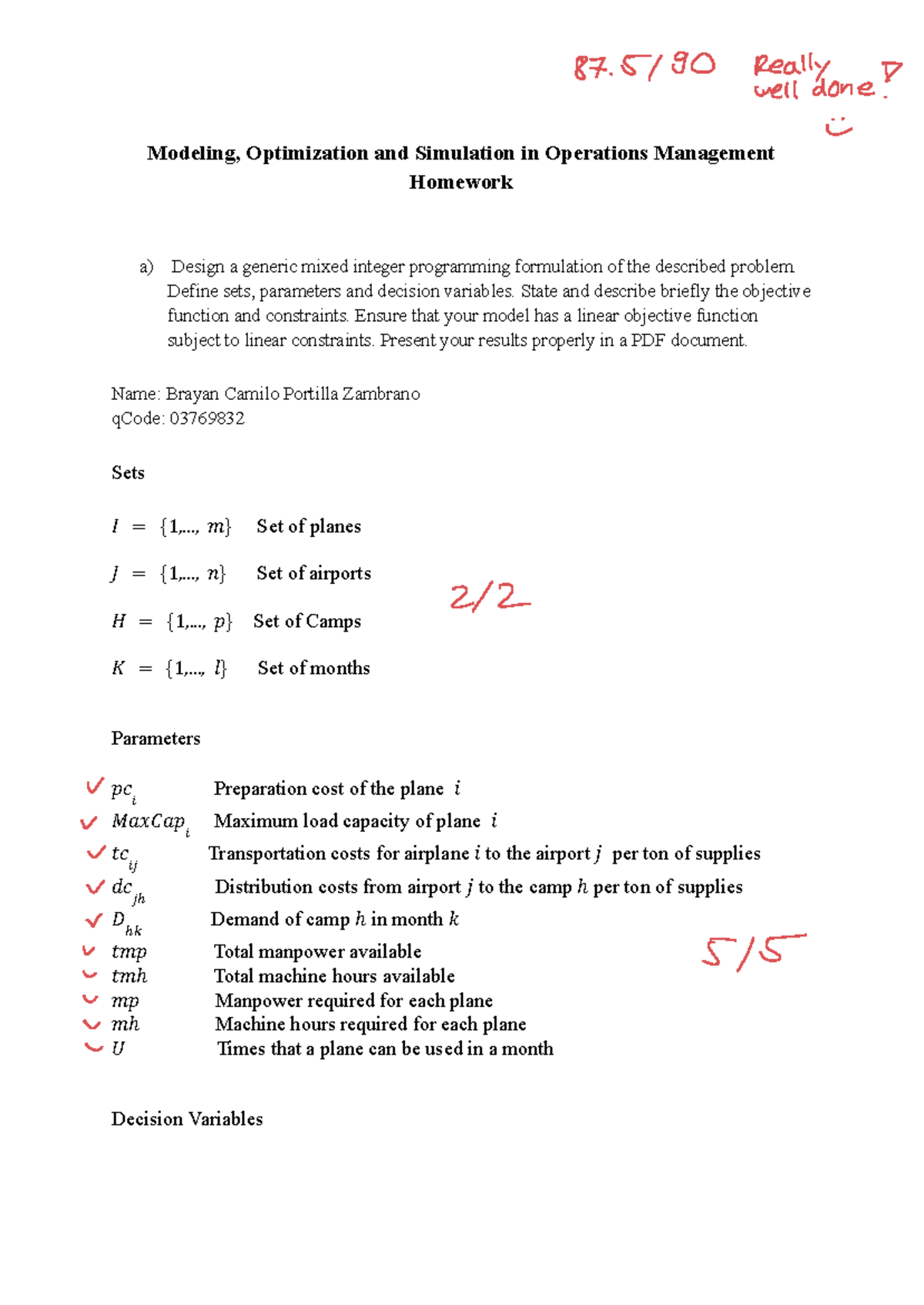 Homework 2: Mixed Integer Programming Formulation & LP Model for ...