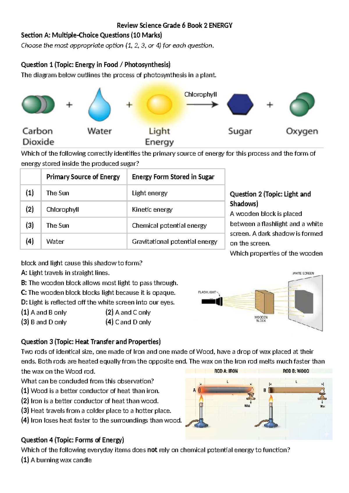 Review Science Grade 6 Book 2: Energy Section A & B Questions - Studocu