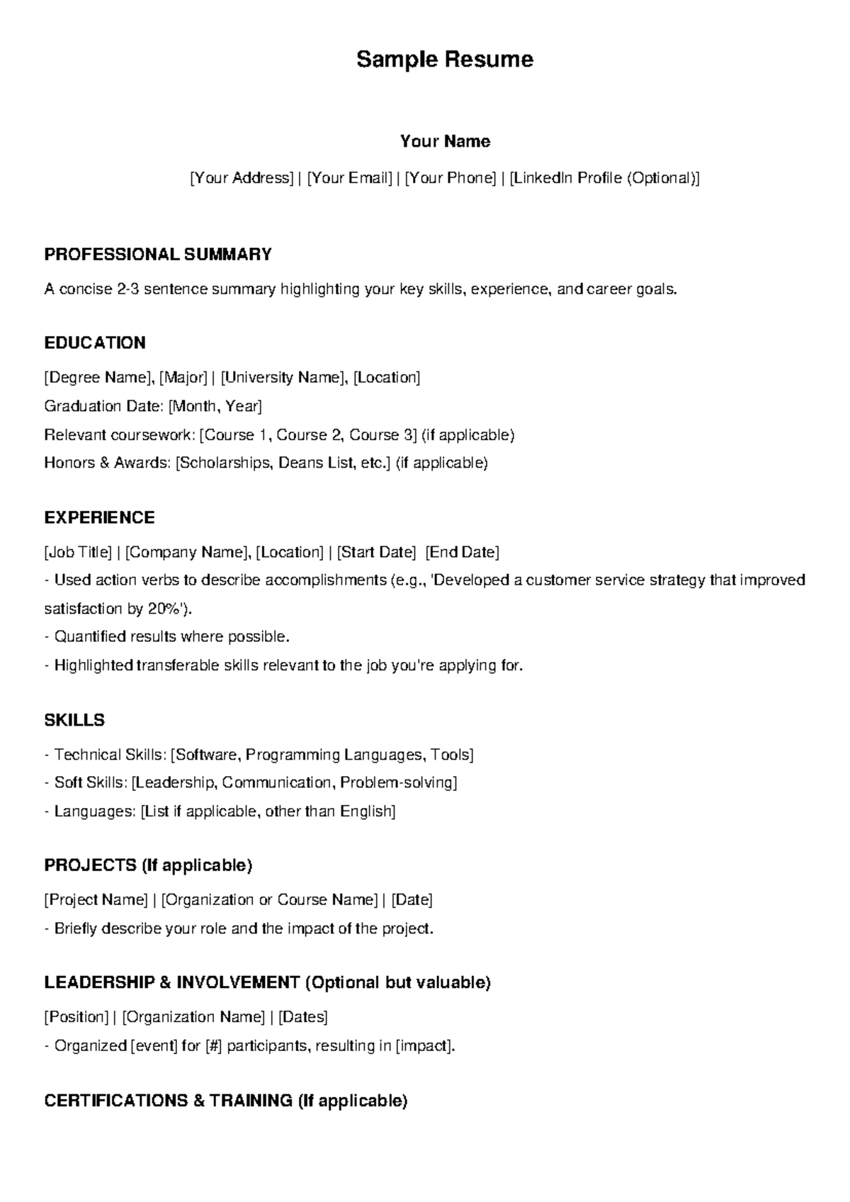 Sample resume method for job applications and career development - Studocu