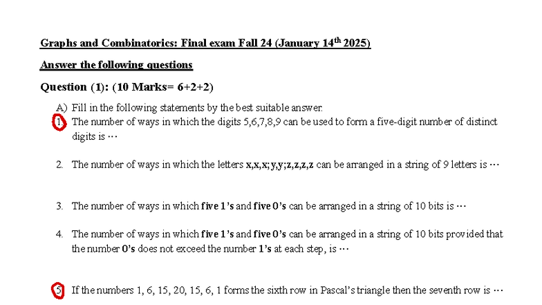 Graphs and Combinatorics: Final Exam Fall 24 (Jan 14, 2025) - Studocu