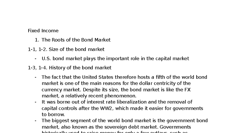 Fixed Income 1: Understanding the Roots of the Bond Market - Studocu