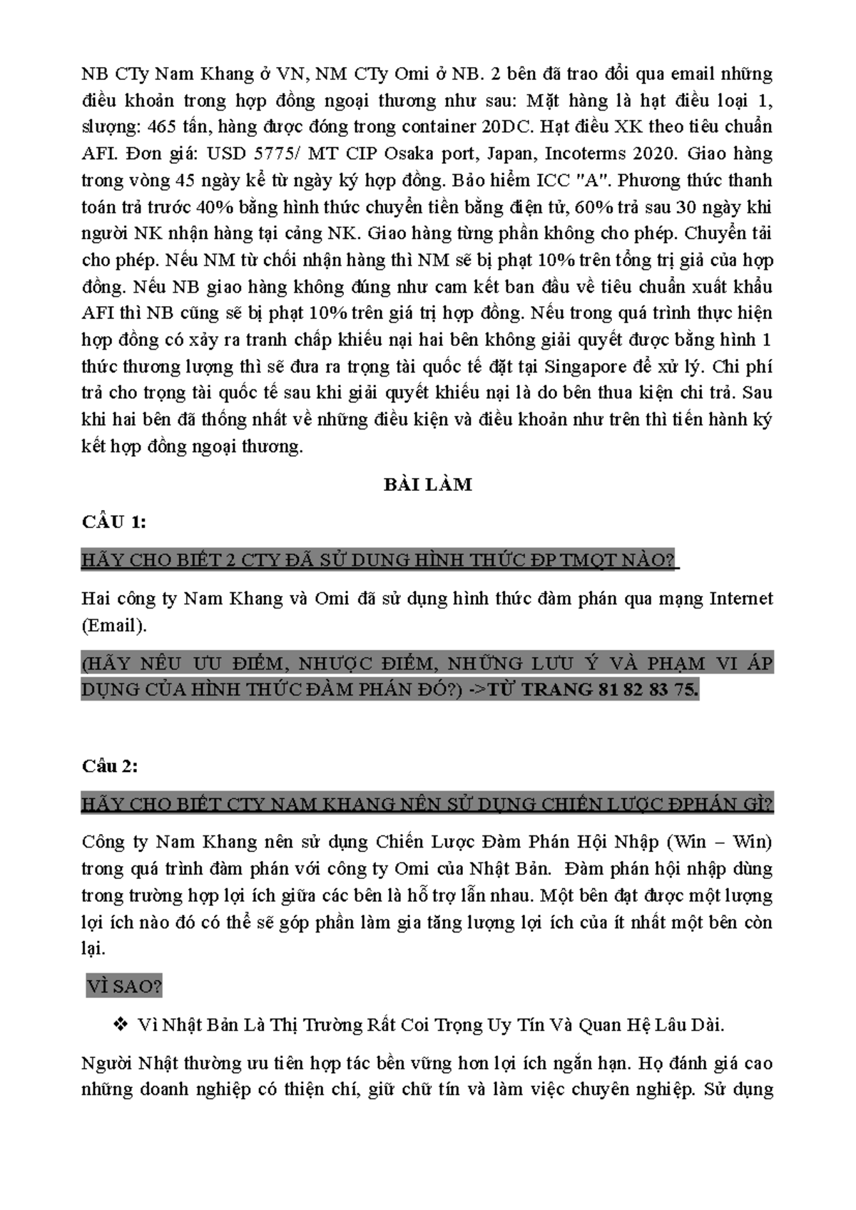 ĐÀM PHÁN HỢP ĐỒNG NGOẠI THƯƠNG GIỮA CÔNG TY NAM KHANG VÀ OMI - Studocu