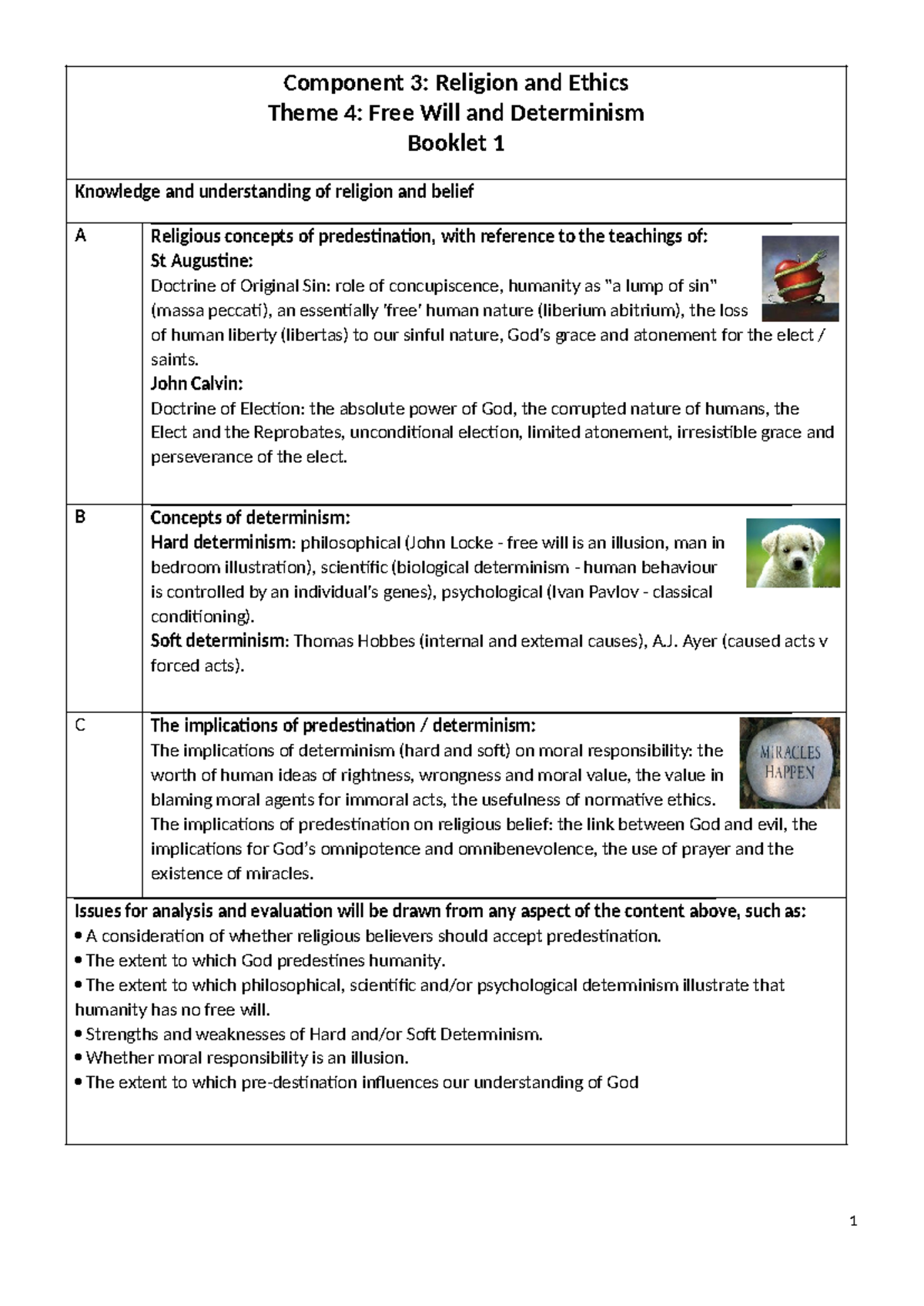 **PHIL101: Free Will and Determinism - Booklet 1 Summary** - Studocu