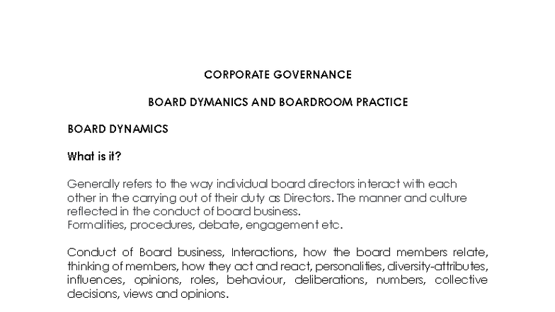 Board Dynamics And Boardroom Practice Corporate Governance Insights