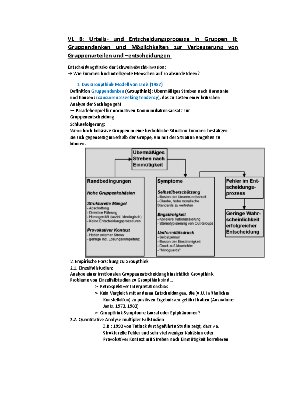 Zusammenfassung Urteils- und Entscheidungsprozesse in Gruppen II (Sozi ...