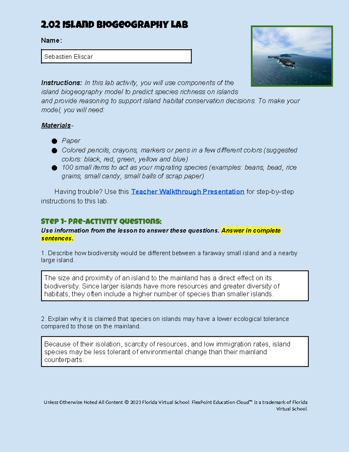 ES 2.02 Lab: Island Biogeography and Species Richness Analysis - Studocu