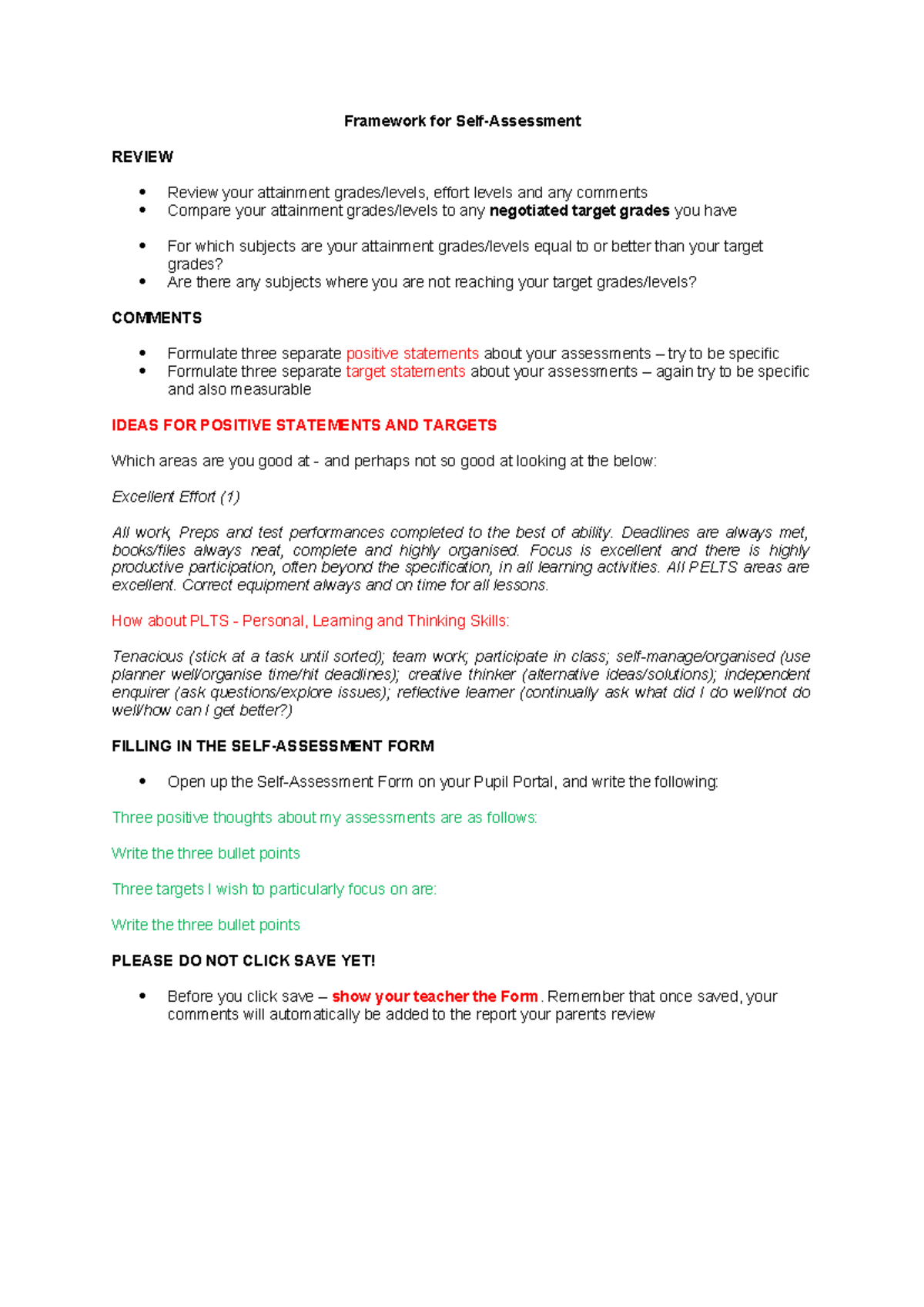 Self Assessment Guidelines: Framework for Attainment Review - Studocu
