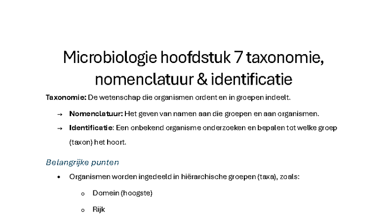 Microbiologie Hoofdstuk 7: Taxonomie, Nomenclatuur en Identificatie ...