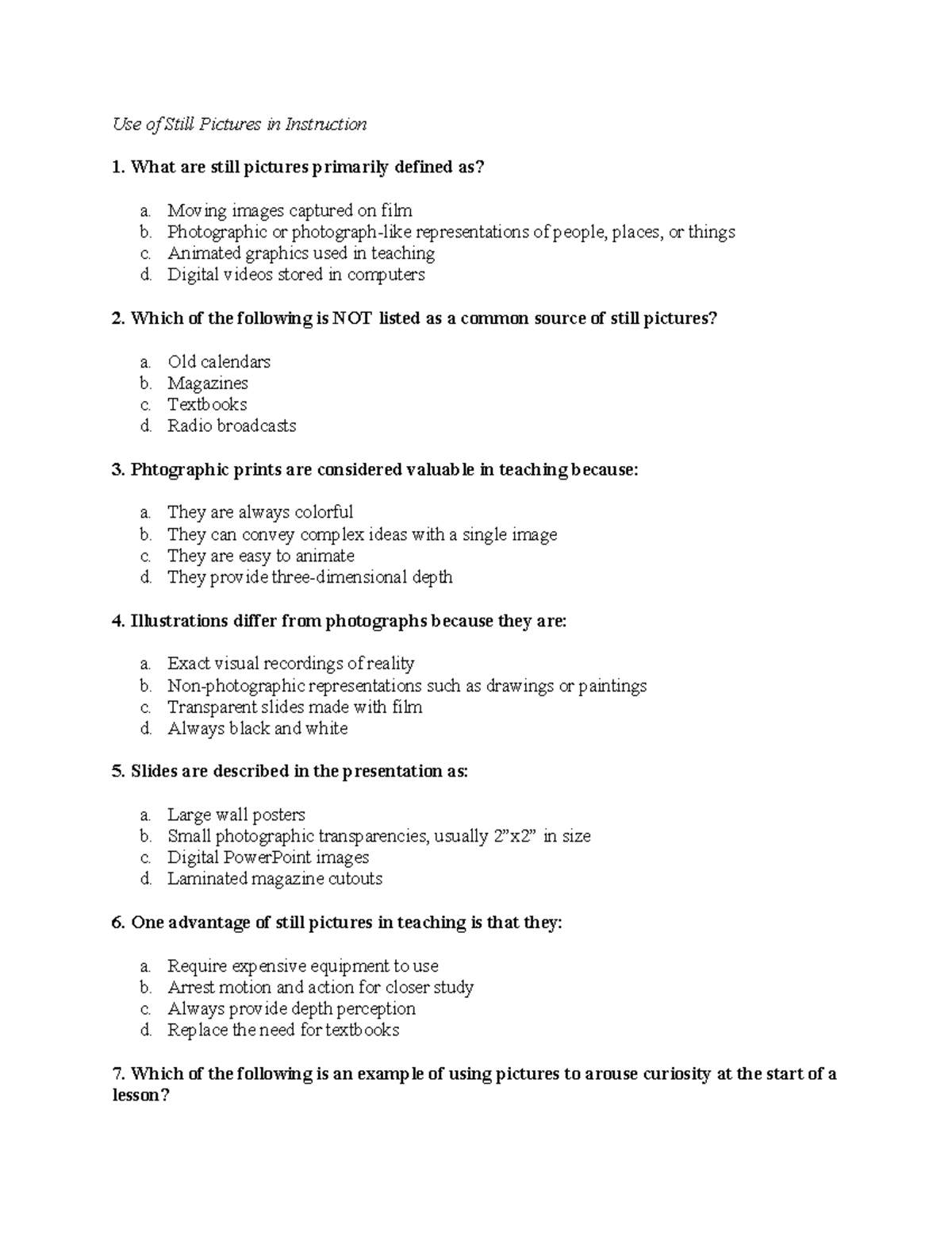 Use of Still Pictures in Instruction: Key Concepts and Benefits - Studocu