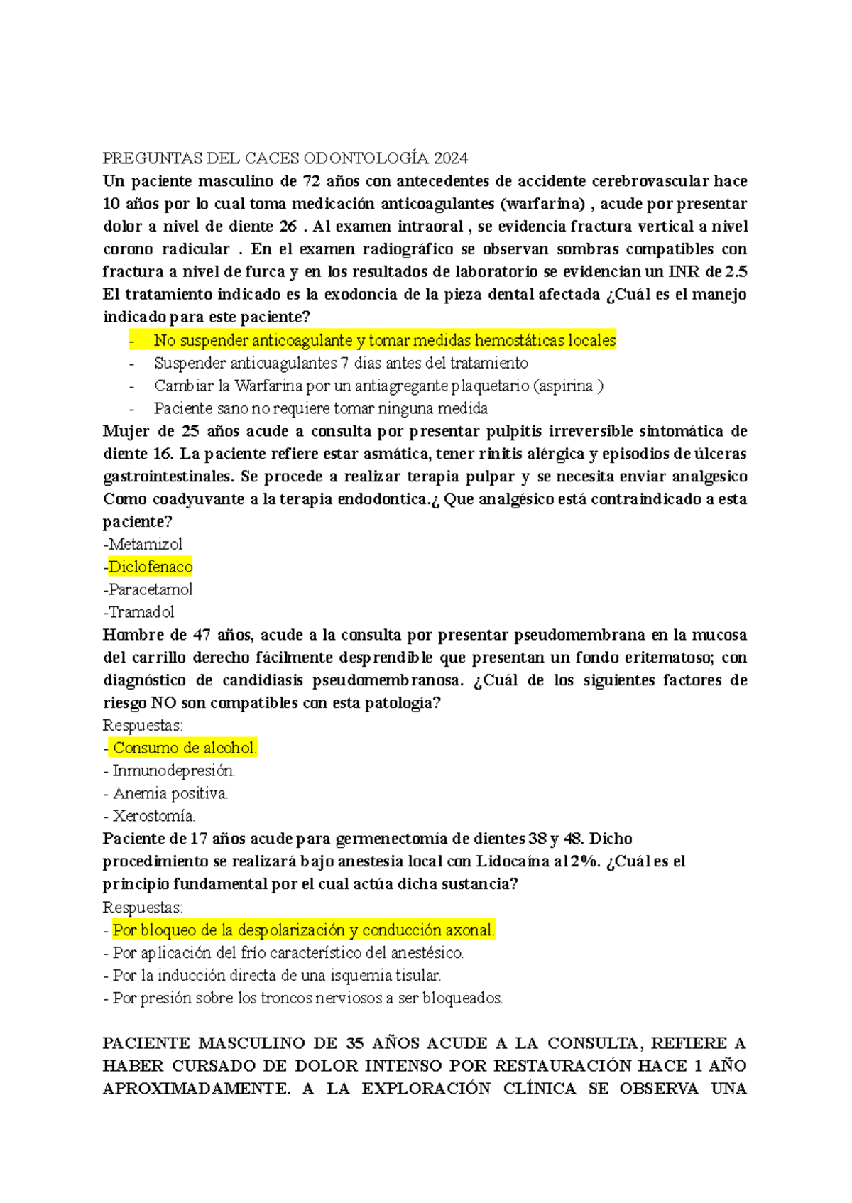 Preguntas del CACES en Odontología 2024 - Exámenes y Casos Clínicos - Studocu