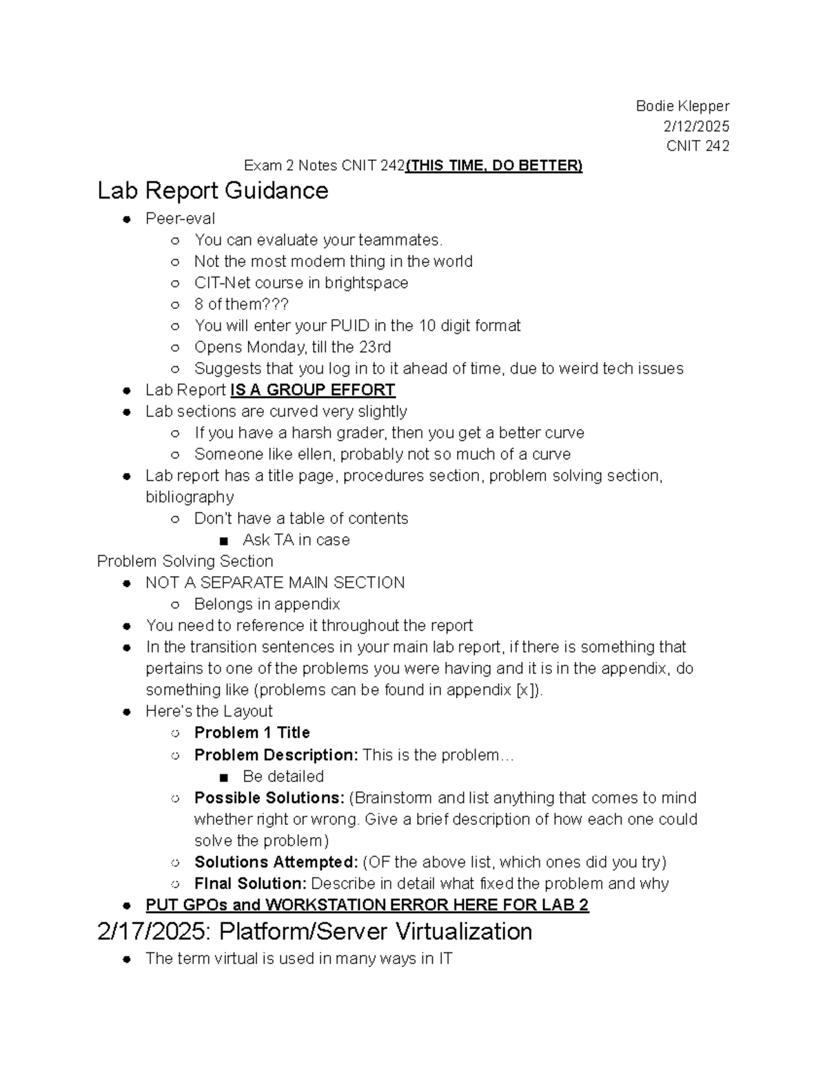 Exam 2 Notes For Cnit 242 System Virtualization And Storage Concepts Bodie Klepper 212 Cnit