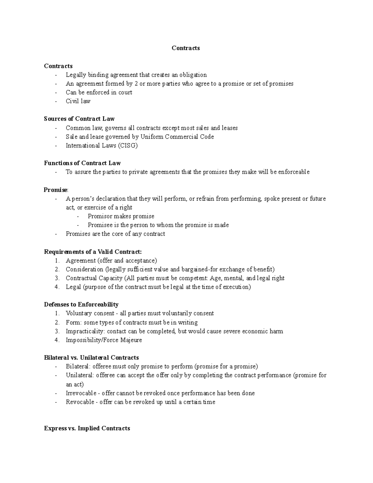 Contracts: Key Concepts and Legal Principles in Contract Law - Studocu