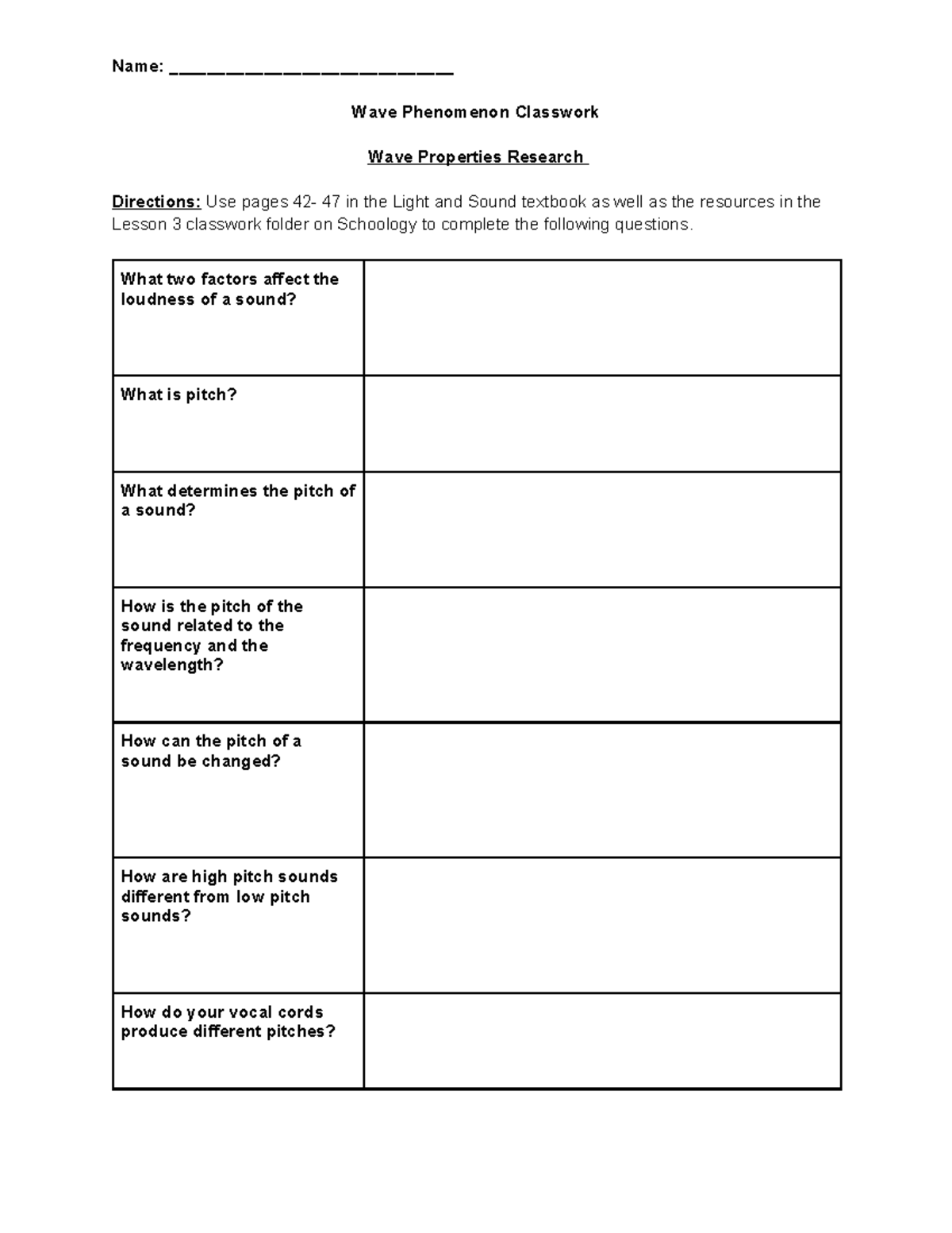 Revised Wave Phenomenon Classwork - Name ...