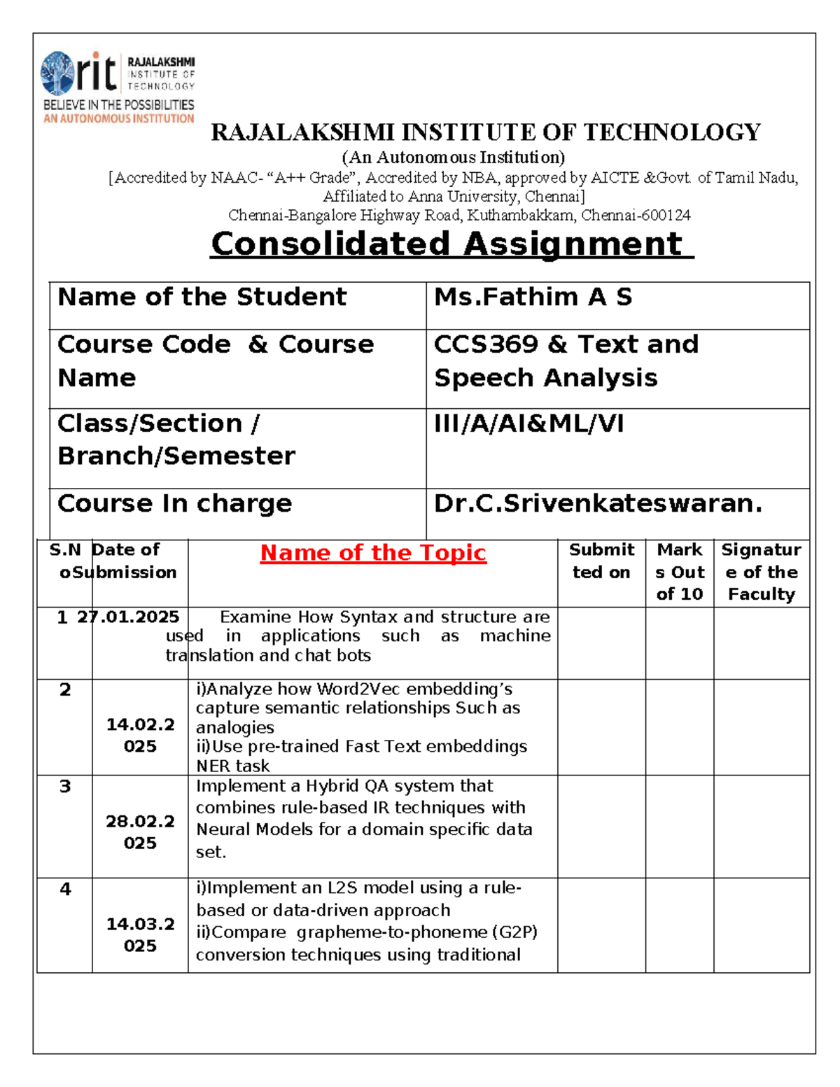 CCS369 Consolidated Assignment on Text and Speech Analysis - Studocu