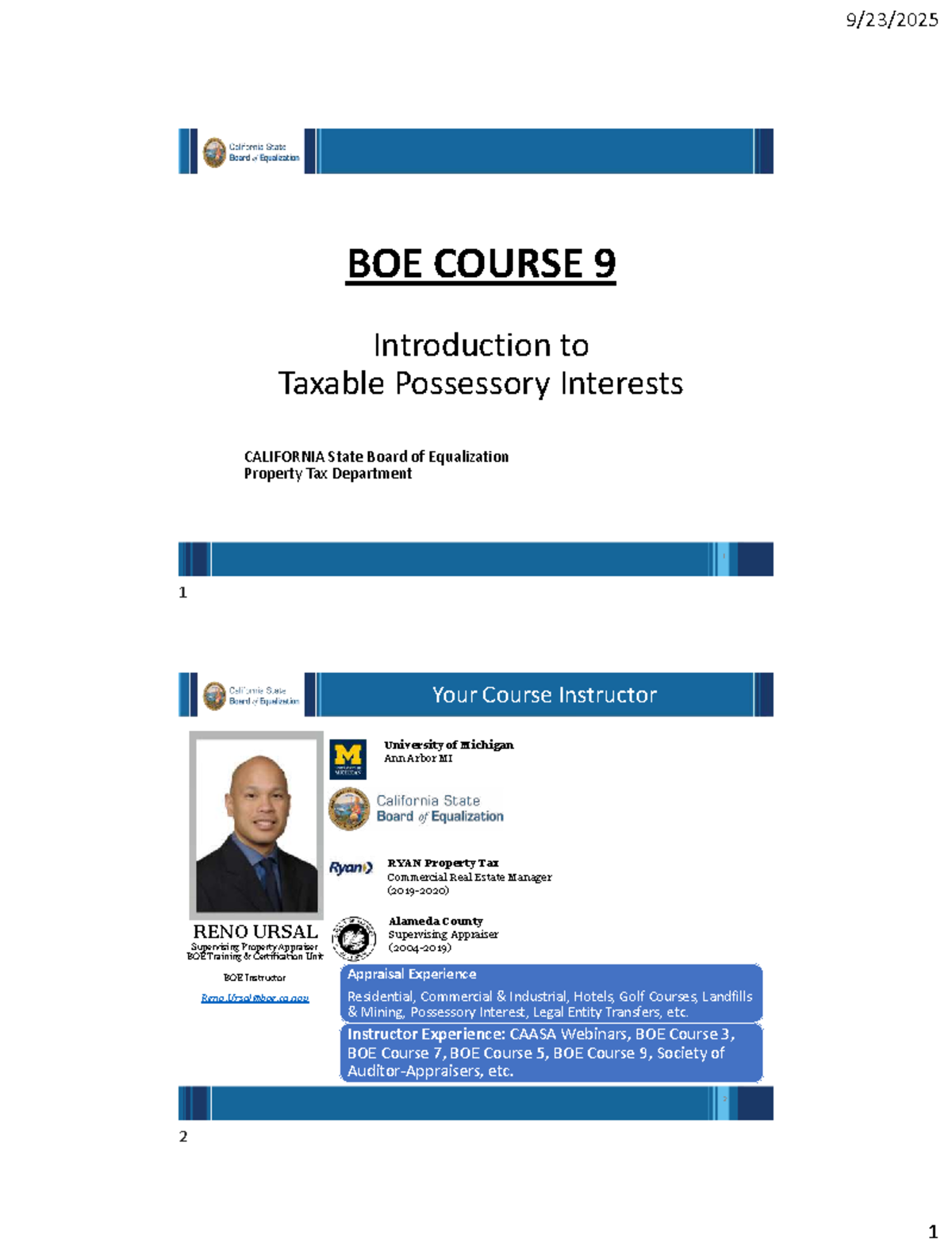 BOE COURSE 9: Taxable Possessory Interests Overview and Valuation ...