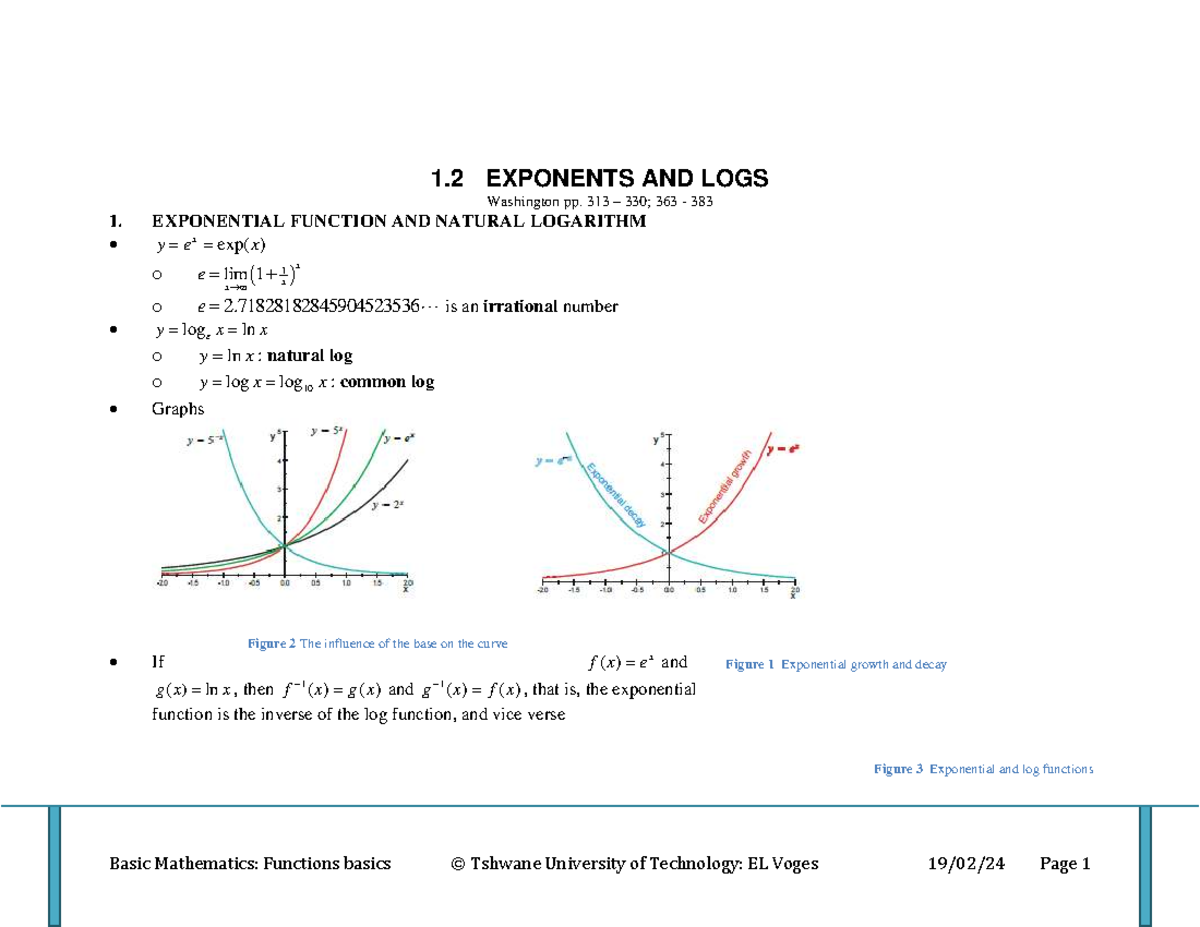 1.2 Exponents and logs: Functions and trigonometry notes - Studocu