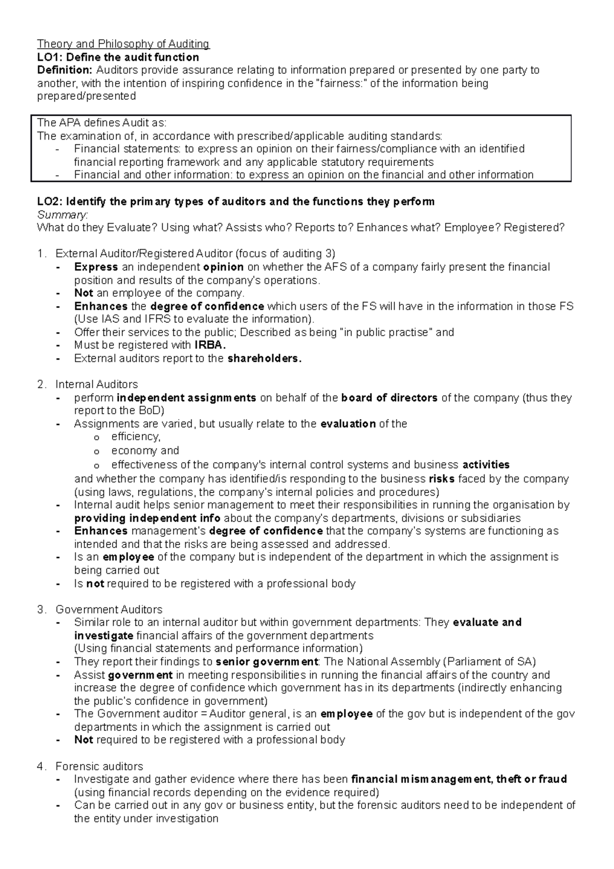 ROV301.1 Auditing 3 - Comprehensive Summary on Auditing Theories - Studocu