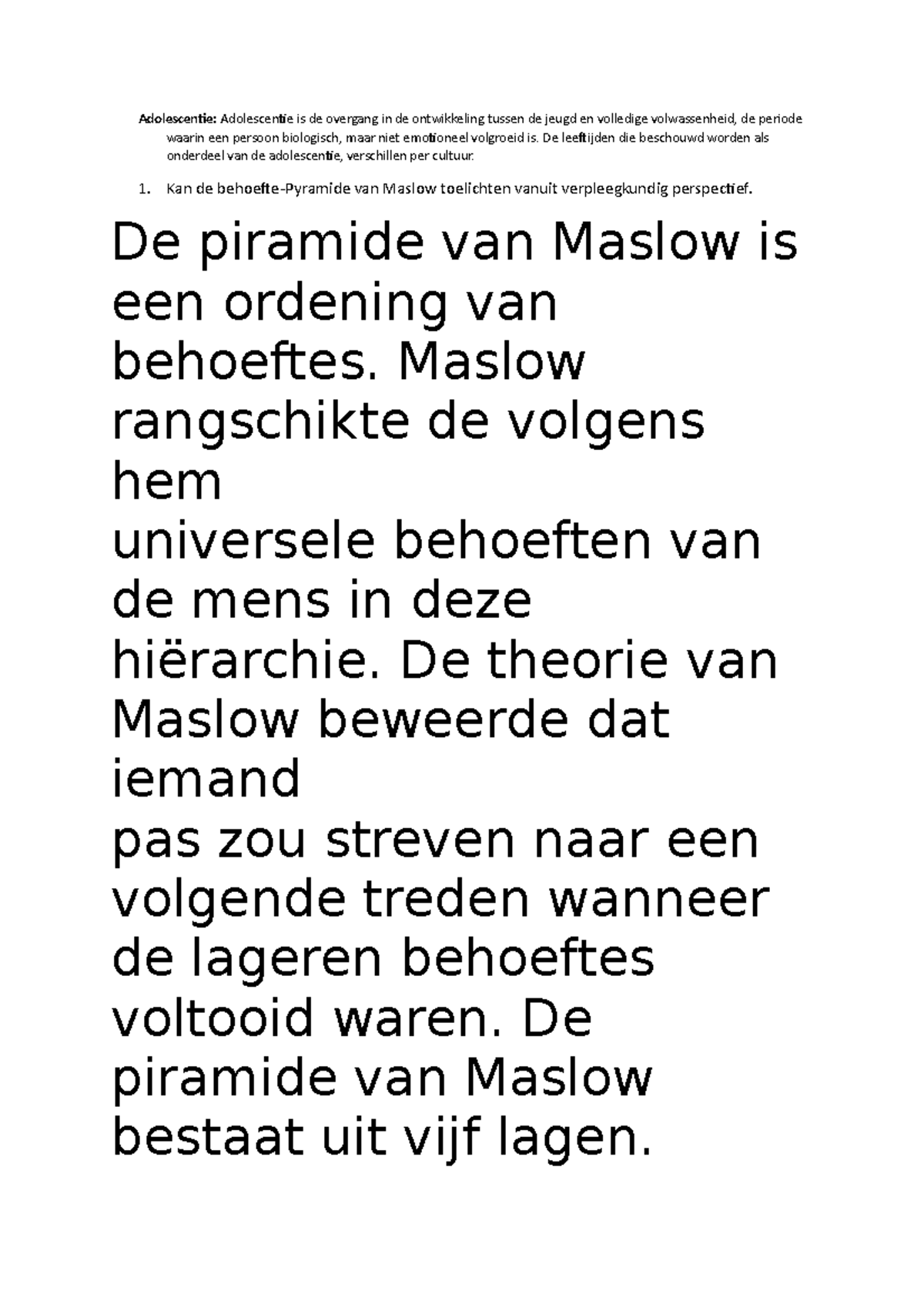 Kern A Les 5A - kern AC - Adolescentie: Adolescentie is de overgang in ...