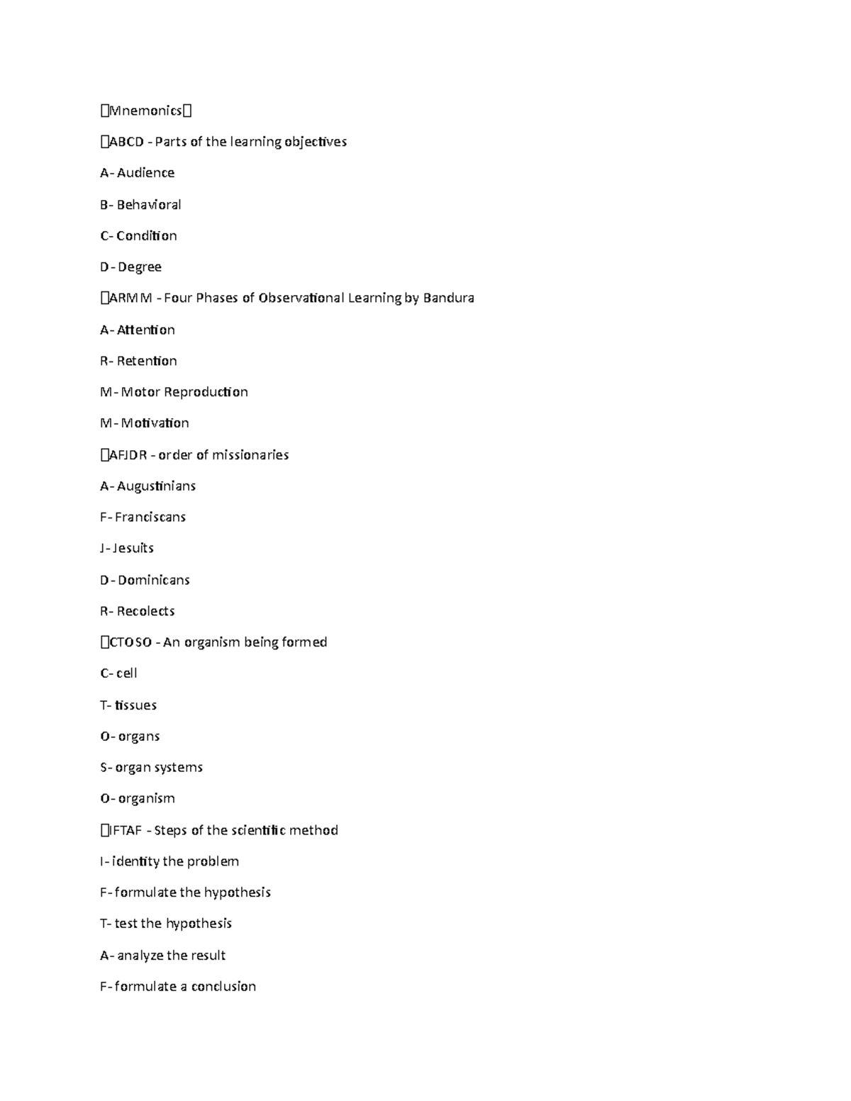 LET Reviewer 2022: Mnemonics for Learning Objectives and Theories - Studocu