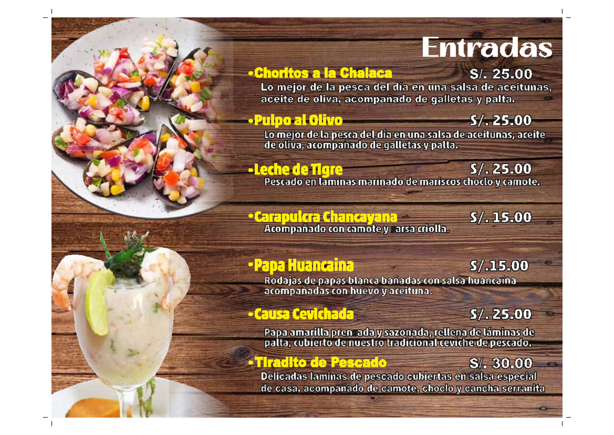 Carta de Platos Típicos y Bebidas - Practicas Adm - Studocu