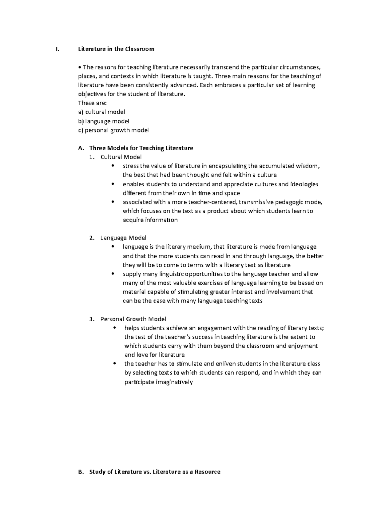 Literature in the Classroom - I. Literature in the Classroom The ...