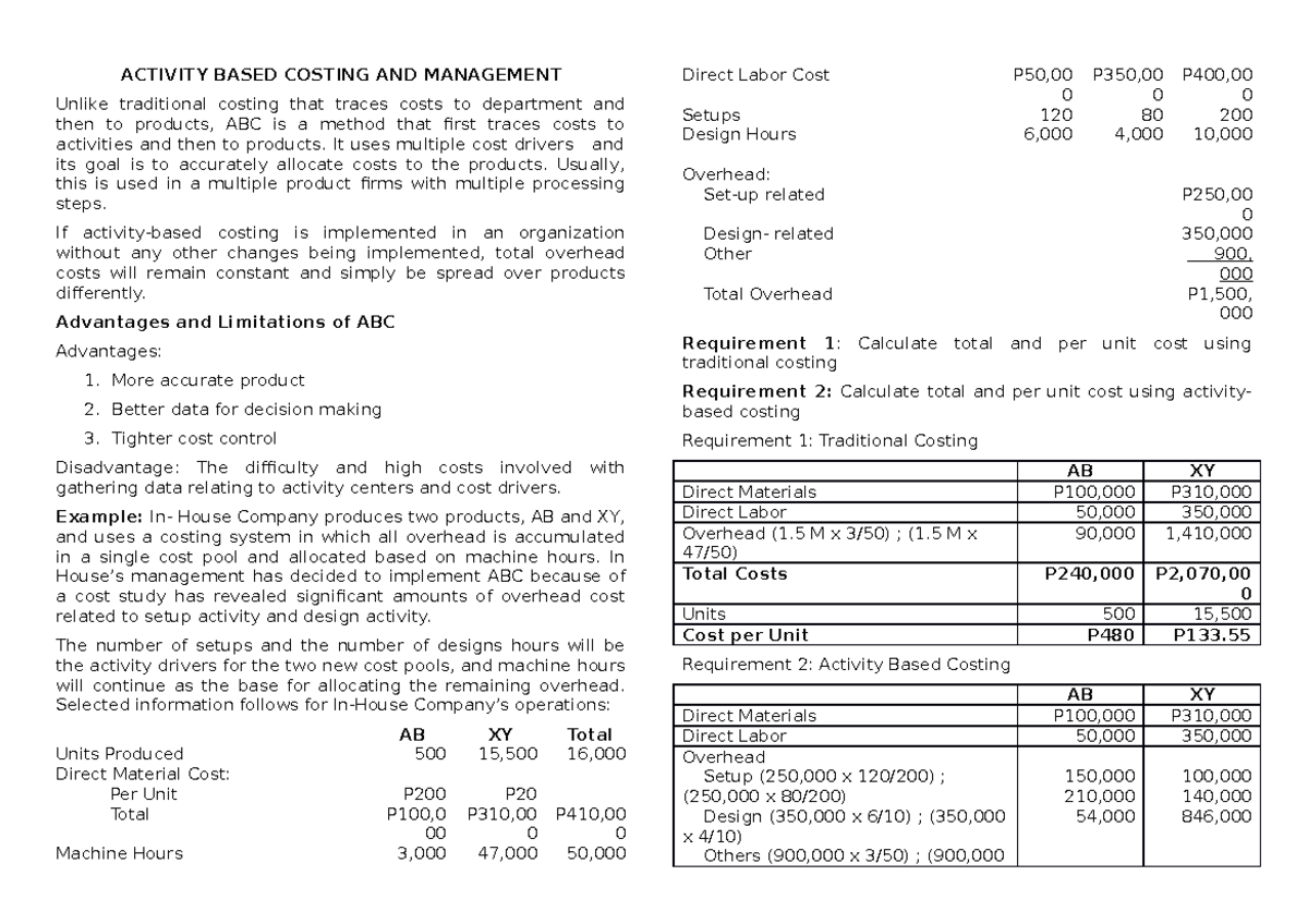 ABC System: Activity-Based Costing & Management Overview - Studocu