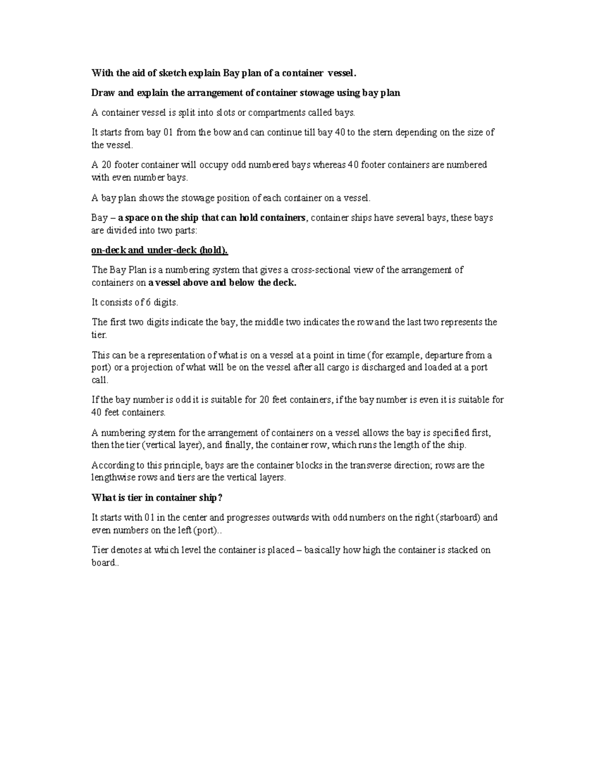Container Vessel Bay Plan Explanation - 1.3 Best Study Doc - Studocu
