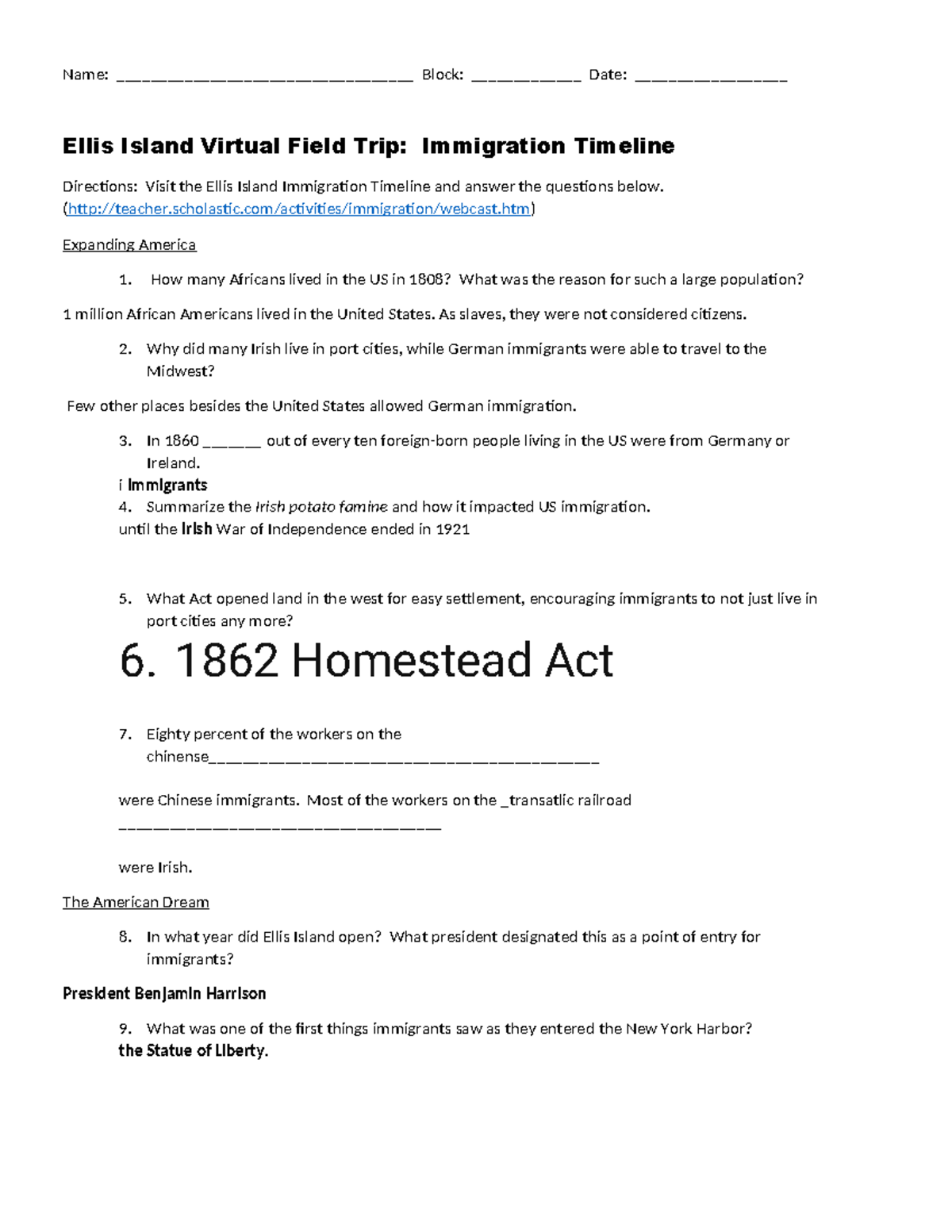 Ellis Island Virtual Field Trip Questions - A-Level Study Guide - Studocu