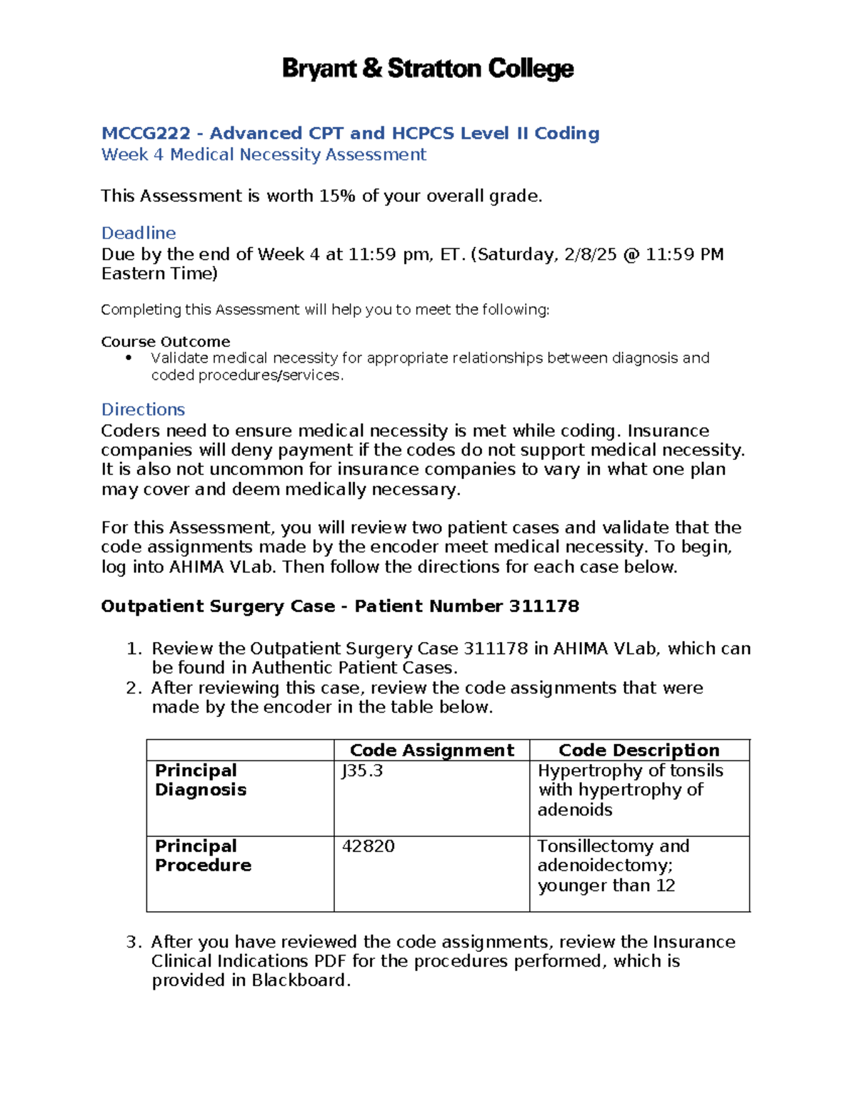 MCCG222 - Week 4 Assessment on Medical Necessity Validation - Studocu