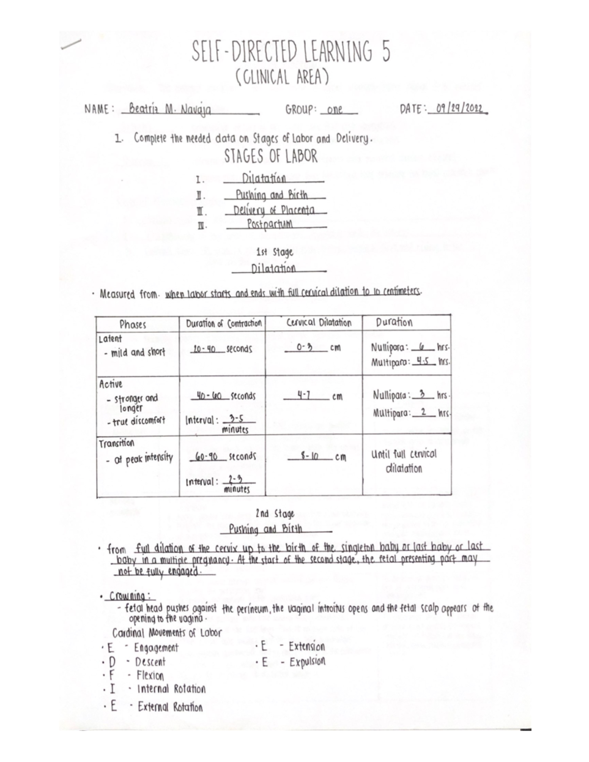 Self-Directed Learning - Stages of Labor and Complications - Nursing ...