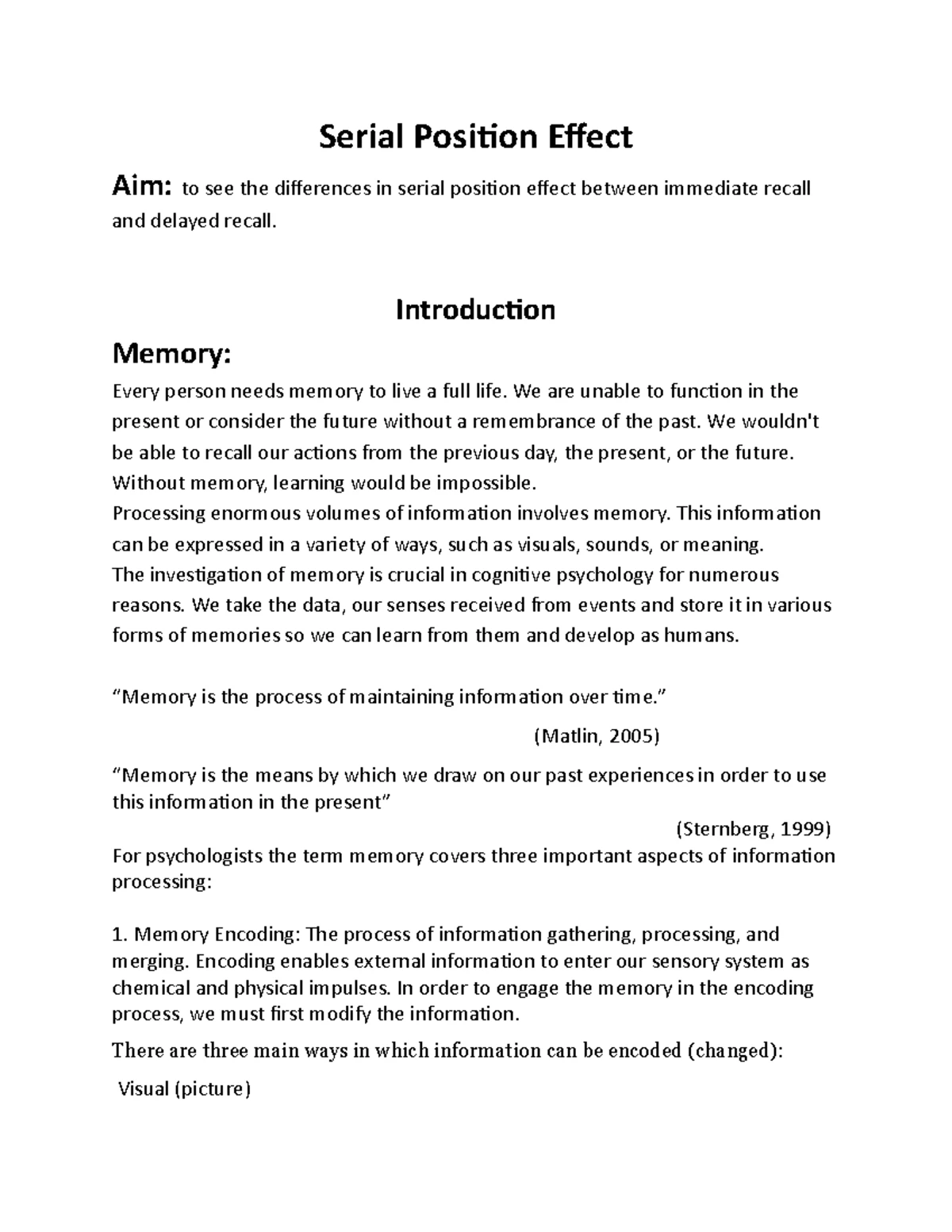 Serial Position Effect - Serial Position Effect Aim: to see the ...