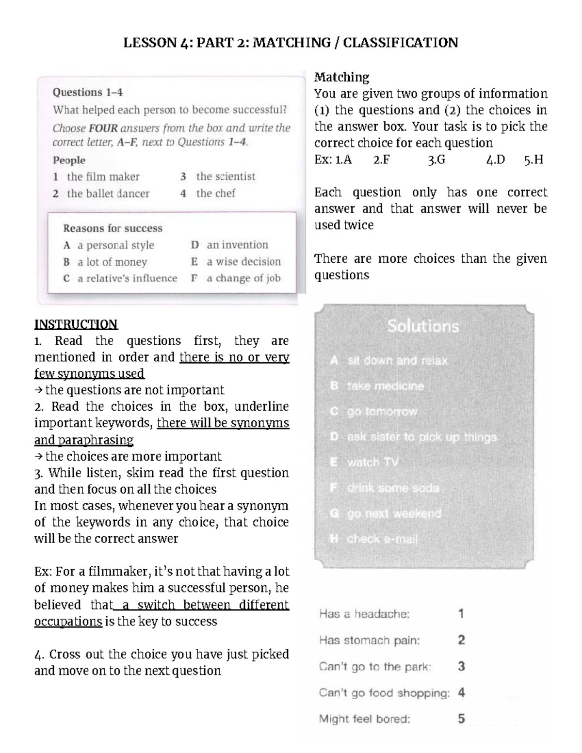 Lesson 4: Part 2 - Matching Classification Exercise - Studocu