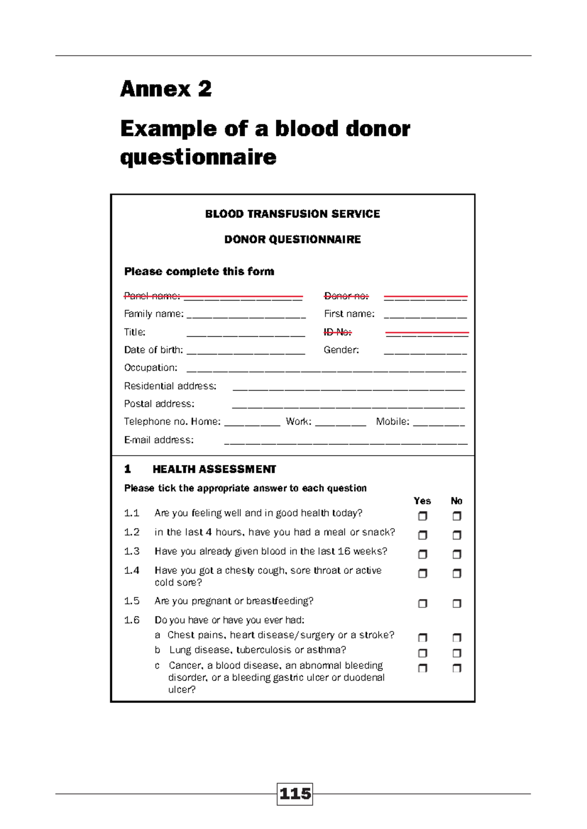 Blood Donor Screening Questionnaire Sample - Annex 2 - Studocu