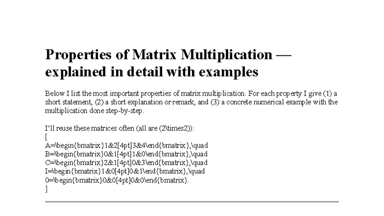 Properties of Matrix Multiplication: Detailed Explanation & Examples - Studocu