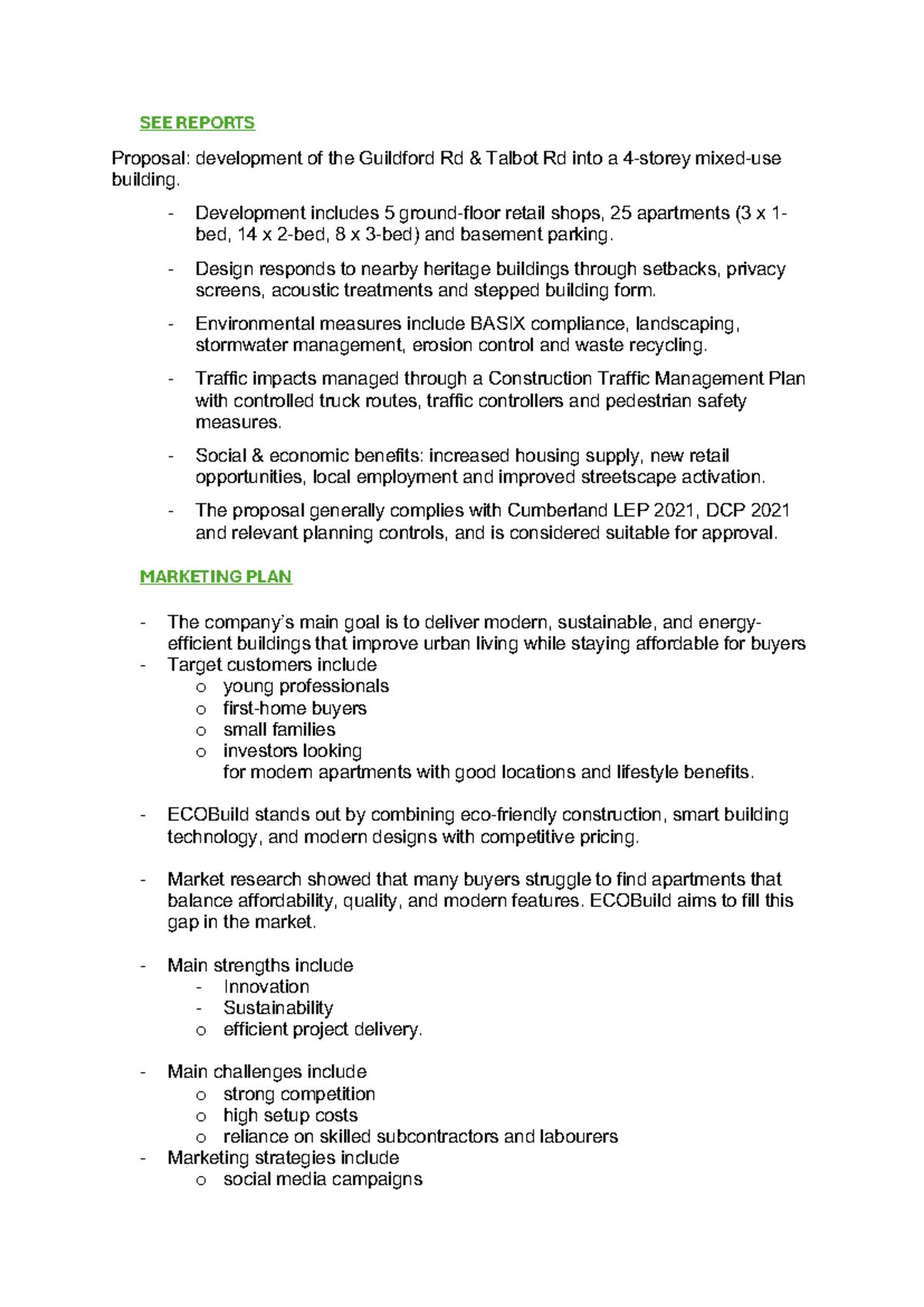 SEE REPORTS Proposal: Guildford Rd Talbot Rd Development Plan - Studocu
