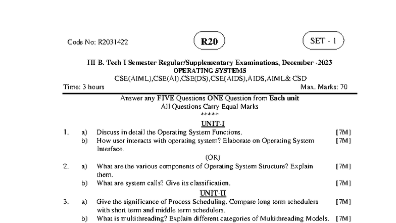 Operating Systems DEC 2023 CSE - III B. Tech I Semester Regular ...