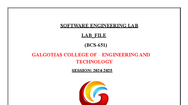 Software Engineering Lab File - B.Tech CSE - Galgotias College - Studocu
