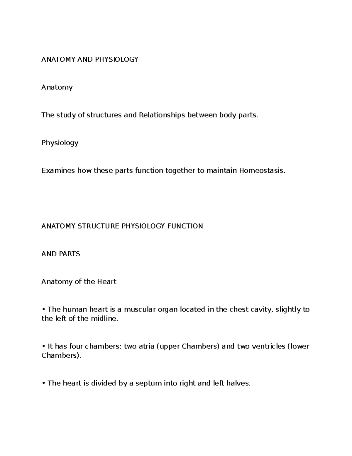 ANAT 101: Anatomy and Physiology Overview of Heart Structure - Studocu