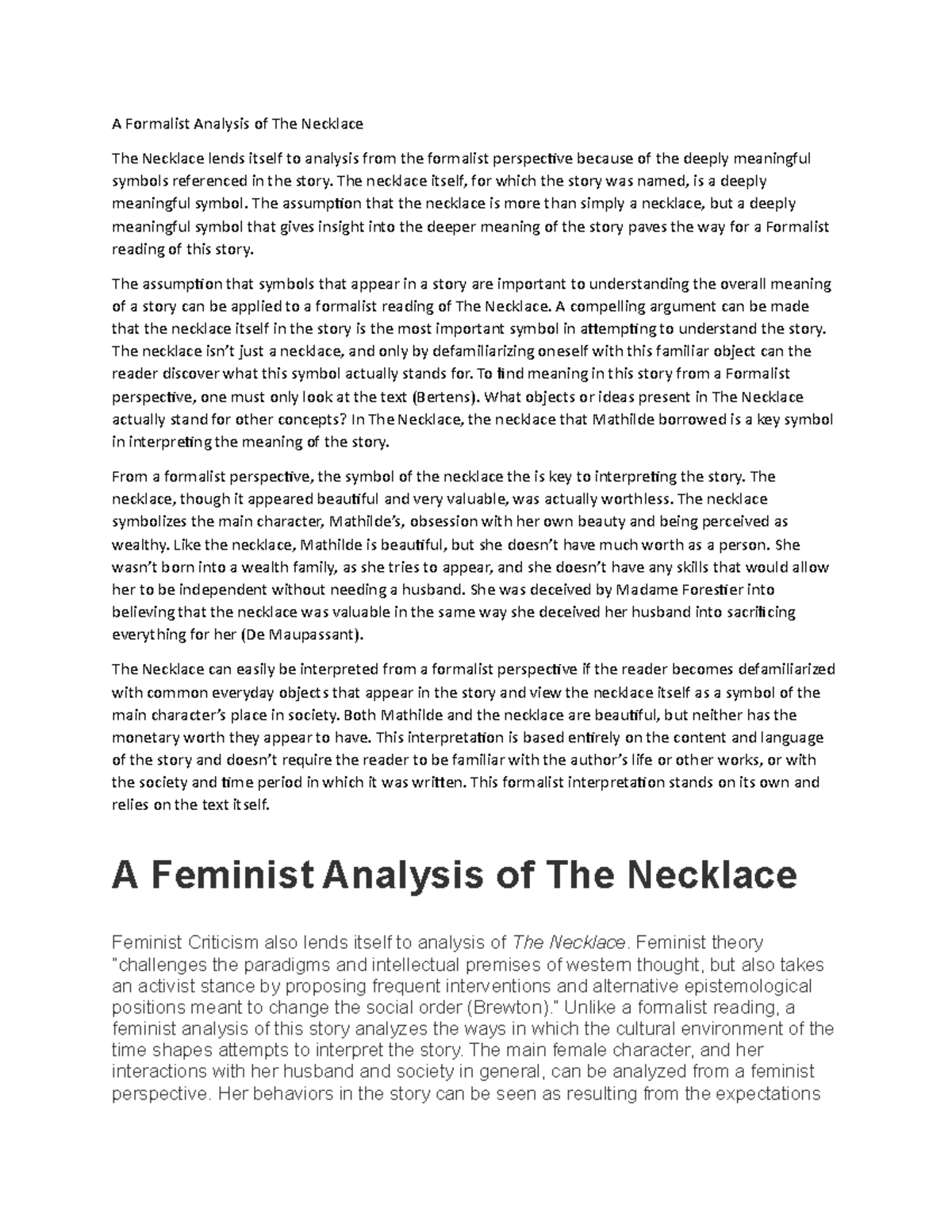 A Formalist & Feminist Analysis of "The Necklace" - Literature Study ...